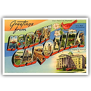 GREETINGS FROM NORTH CAROLINA vintage reprint postcard set of 20 identical postcards. Large letter US state name post card pack (ca. 1930's-1940's). Made in USA.