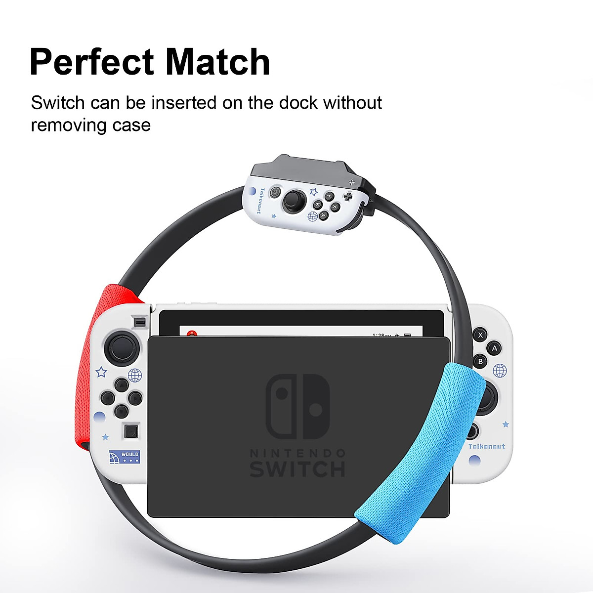 JINGDU Soft Protective Case Compatible with Switch Console and Joy-Cons, Thin, Slim, Light, Switch can be Inserted in Dock with Shell, Only for NS(Not for OLED Model), Q Astronaut, White