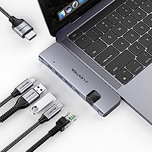 LENTION USB C Hub with Thunderbolt3(PD+Data Transfer+Video Output), 4K HDMI, USB 3.0, Gigabit Ethernet Mac Adapter Compatible 2016-2023 MacBook Pro, Mac Air(CS65, Light Gray)