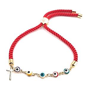 LESLIE BOULES Multicolored Evil Eye Beads Red Bracelet for Women Protection Jewelry