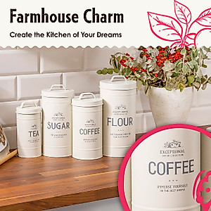 noonberry Canisters for Kitchen Counter, Set of 4 - Airtight Coffee Tea Flour Sugar Canisters Sets for the Kitchen Countertop, Rustic Farmhouse Canister Set