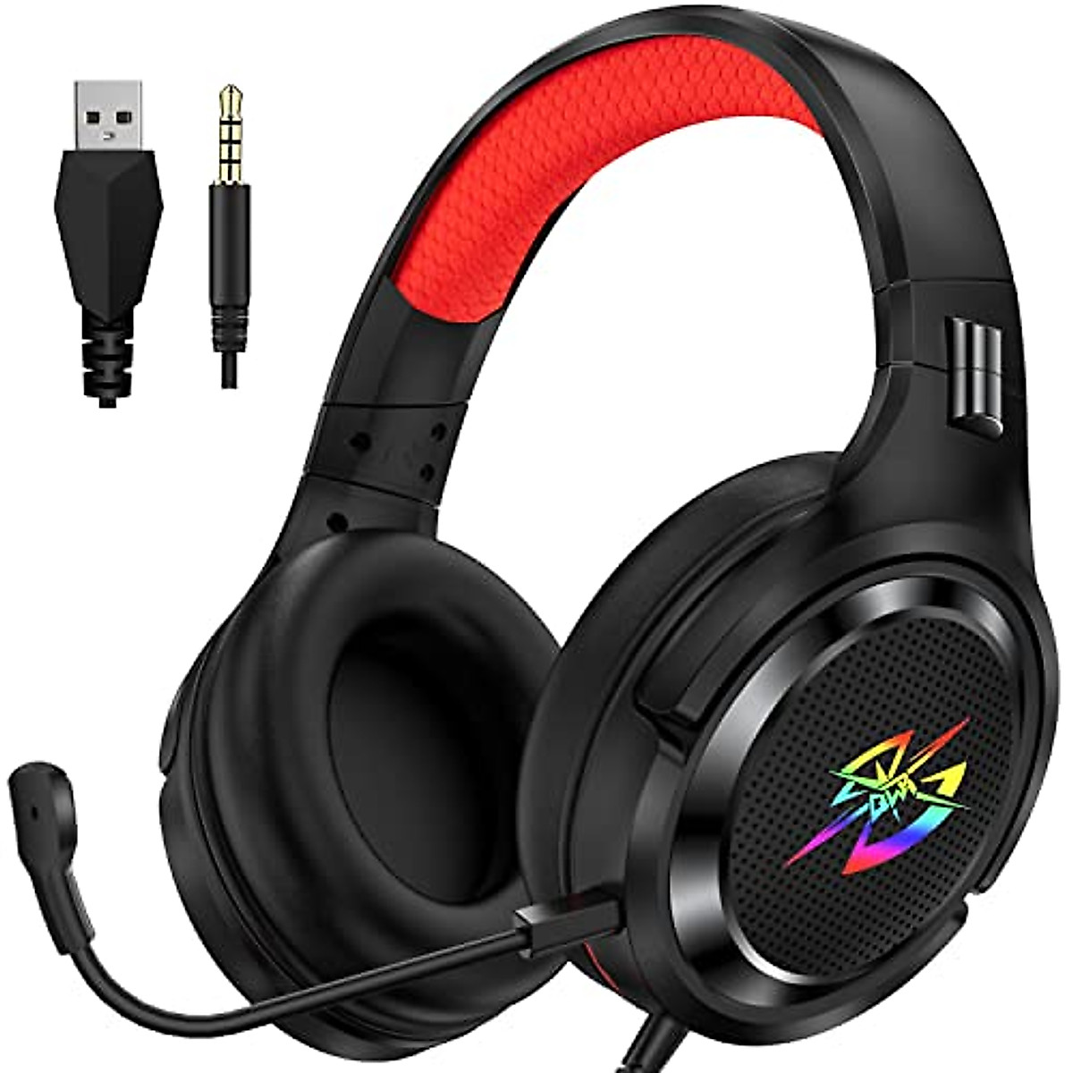 QLB RGB Gaming Headset, Game Earphone with Microphone, Hi-Fi Stereo Headphone, Noise-Cancelling Stereo Gaming Headset for iPhone, iPad, Android, PC, Mac, Tablet (Black G12)