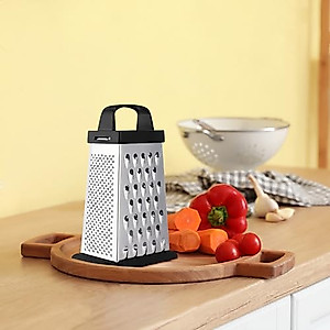 Cheese Grater Box Grater, Mini Size 4-Sided Stainless Steel Grater, Food Shredder for Cheese, Parmesan, Vegetable, Dishwasher Safe, Black