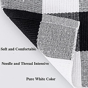 joybest Buffalo Plaid Rug 3 x 5 ft Black and White Checkered Area Rug Cotton Hand-Woven Indoor Outdoor Rugs Carpet for Patio, Living Room, Dining Room, Bedroom