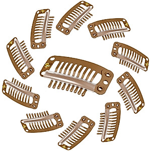 WILLBOND 30 Pieces 32 mm 9-teeth Hair Extension Clips (Light Brown) for Women Hair Extensions DIY