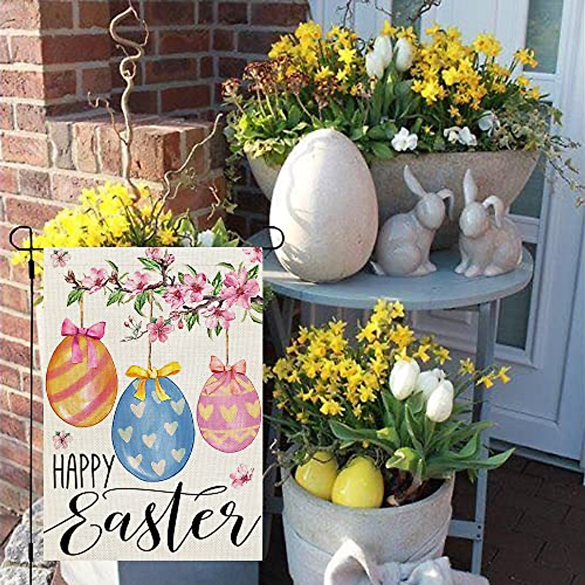 CROWNED BEAUTY Happy Easter Eggs Garden Flag Floral 12x18 Inch Double Sided for Outside Burlap Small Yard Holiday Decoration CF710-12