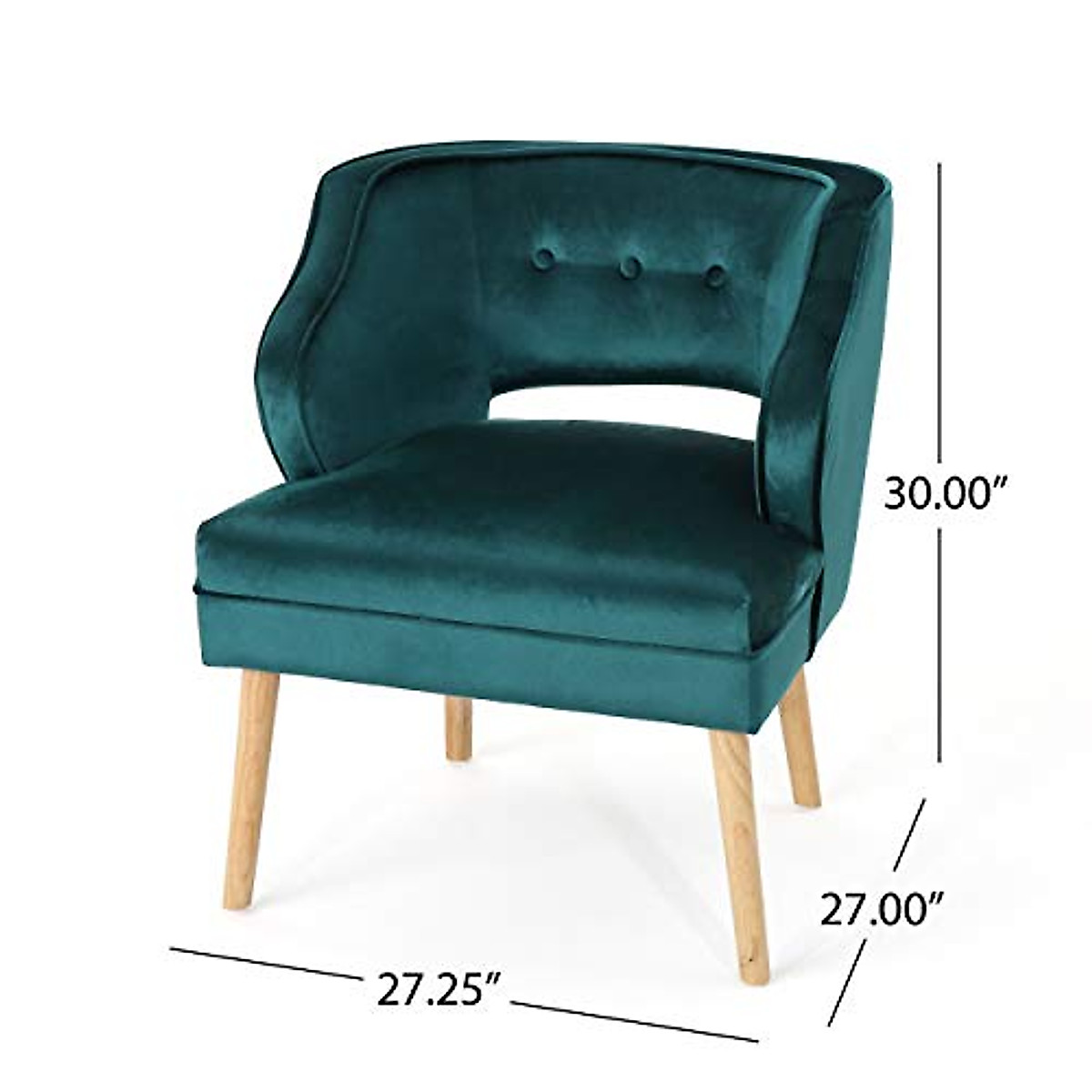 Christopher Knight Home Mariposa Mid-Century Velvet Accent Chair, Teal / Natural