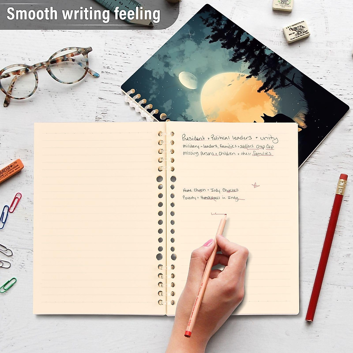 SDMKA Wolves under The Moon Spiral Notebook 1 Subject Durable Detachable Notebook with Water Resistant Cover, 60 Sheets (8.3" x 5.7")