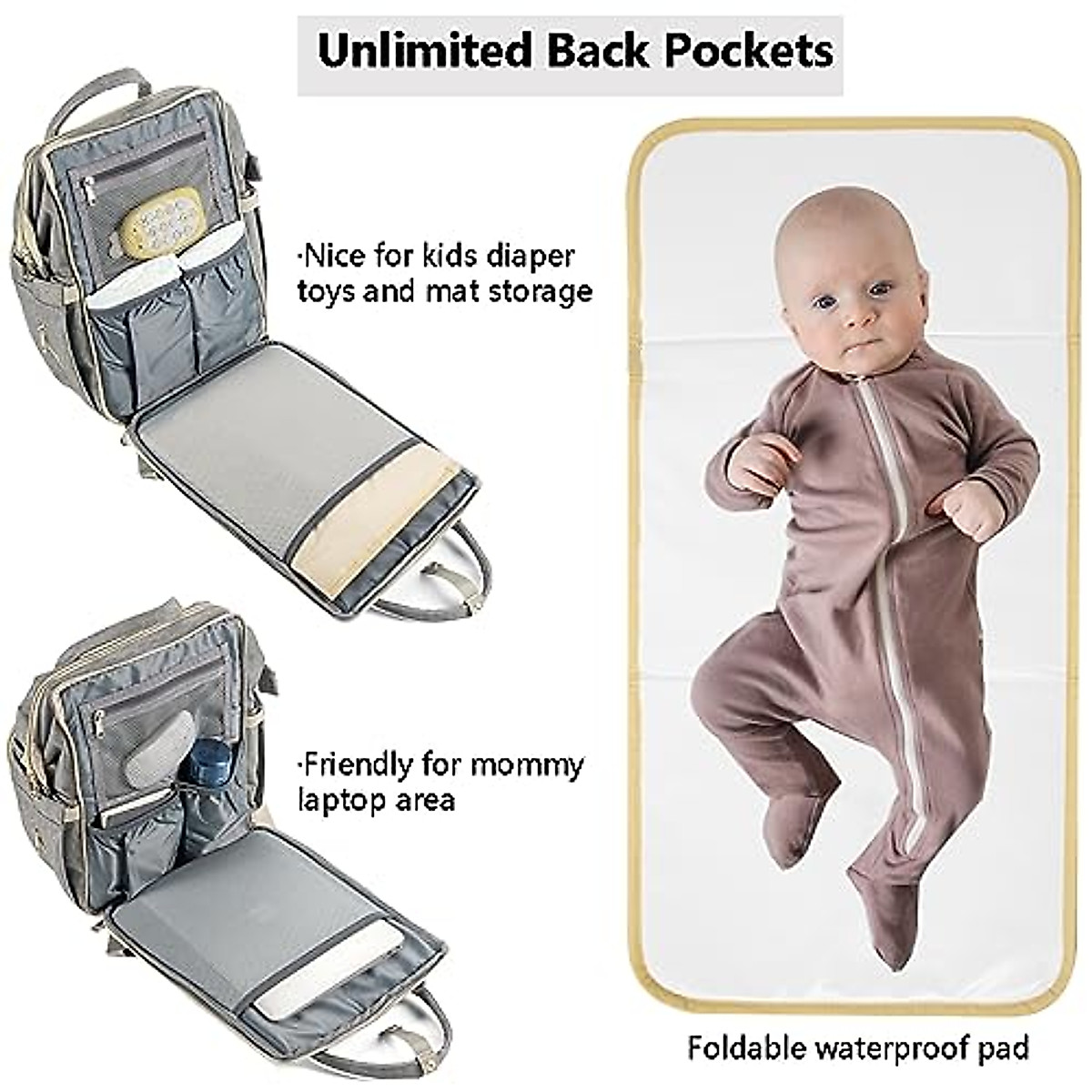 Baby Diaper Bag Backpack with Changing Pad, Happy Luoka Baby Bag Backpack for Boys Girls, Baby Registry Search, Newborn Essentials Must Haves Shower Gifts, Grey