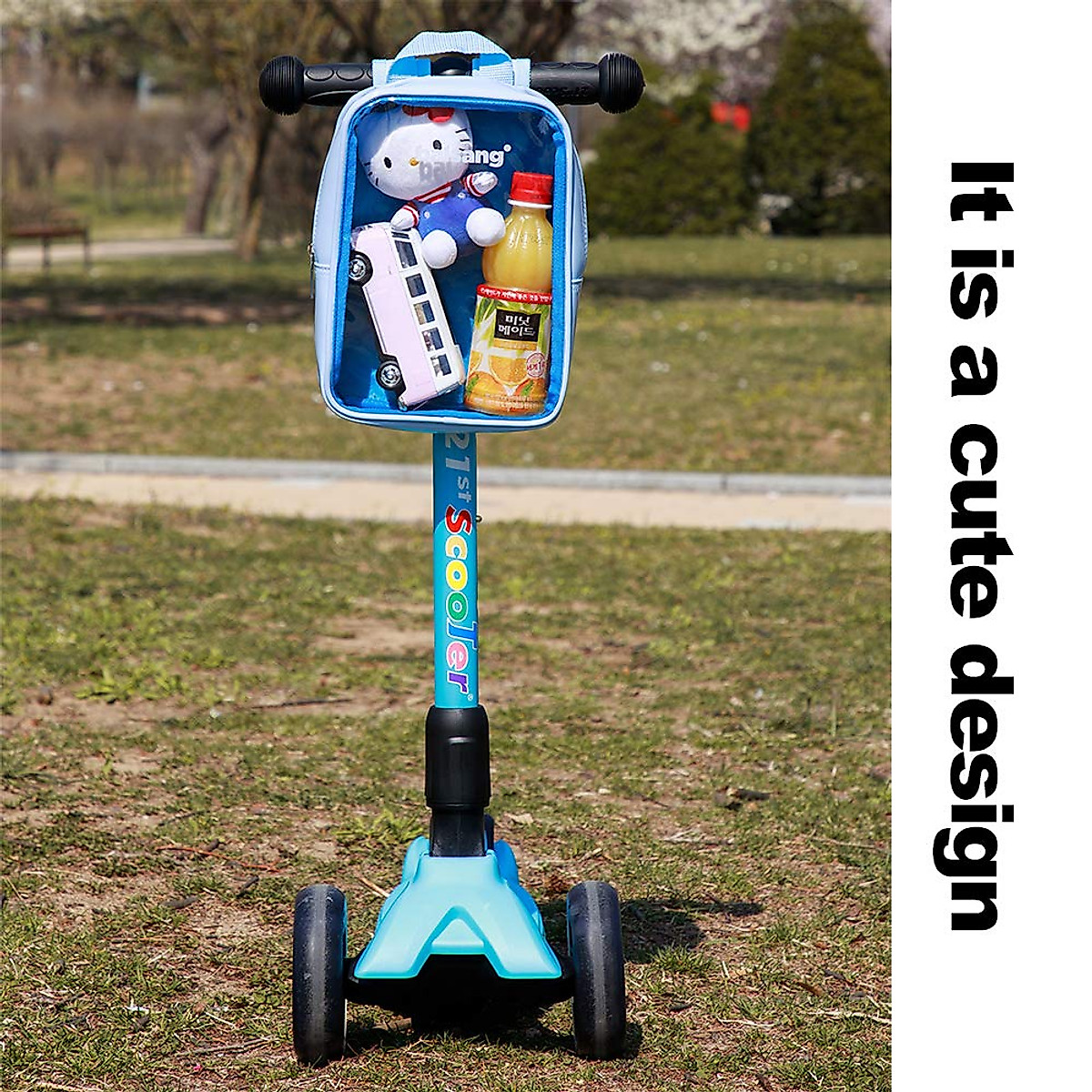 balsang Scooter Bag for Kids Kick Scooter, Kids Bicycle, Visible Front Material, Good Design, Easy to Install on The Handle (Blue)