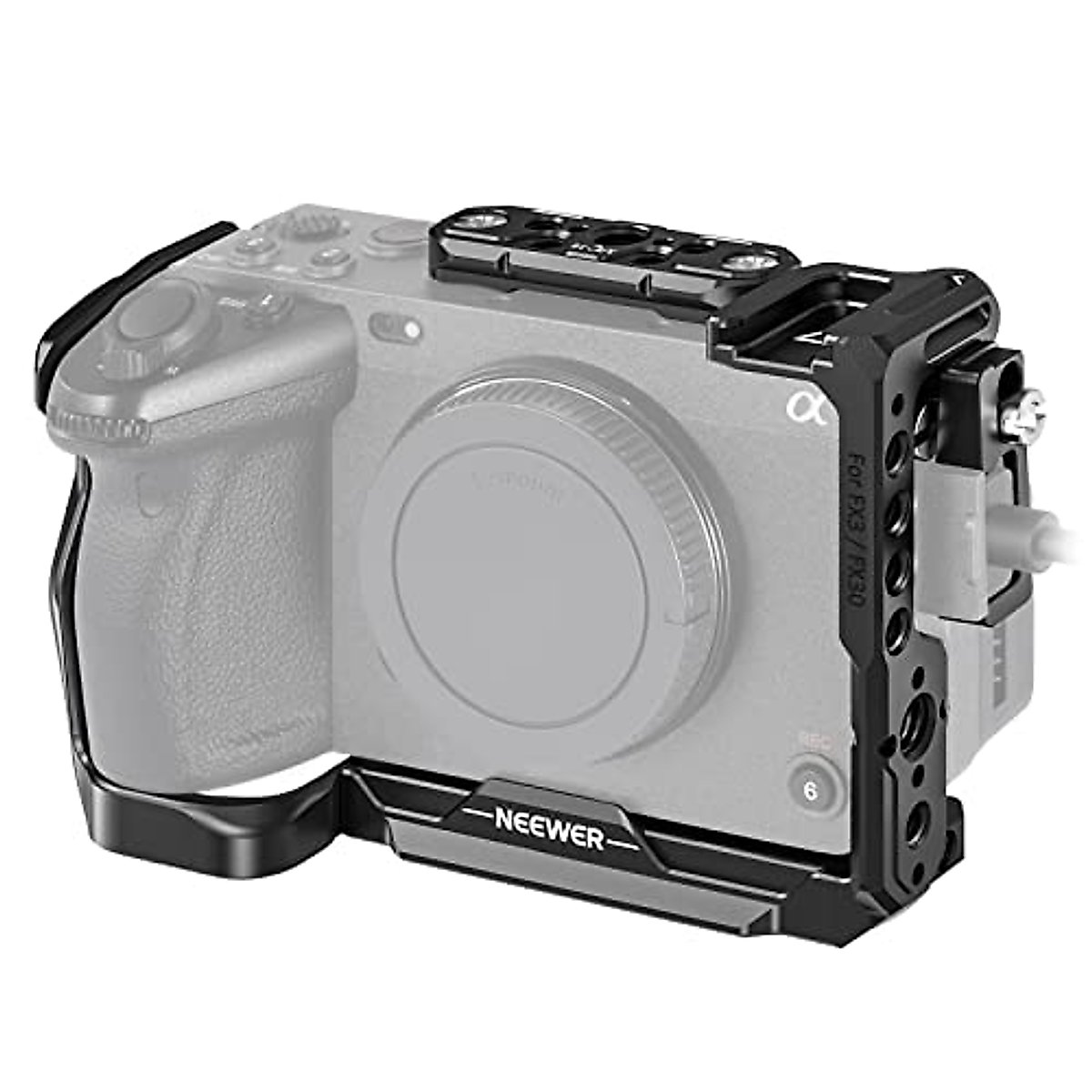 NEEWER FX3/FX30 Camera Cage with HDMI Cable Clamp, NATO Rail, 3/8" ARRI Locating Holes, 1/4" Threads Compatible with Sony FX3 FX30/Original XLR Handle, Compatible with DJI RS2 RS3 Gimbal, CA011