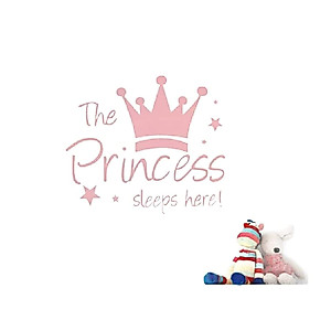 MASCARE Crown Star Wall Decal Princess Sleep Here Wall Sticker Wall Art Decor for Kids Bedroom Baby Nursery Removable Home Background Decoration