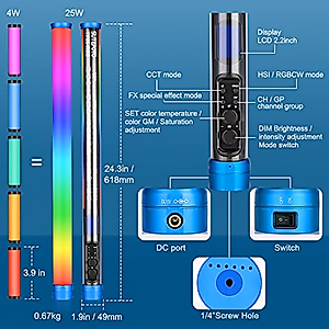 [2021 upgraded] Large Handheld Light Wand, 2600 lumens RGB LED Video Light 360° Full colors, 24.3" Tube Light for Photography Light Stick, CRI 98+, 2800K-10000K /Rechargeable Battery /LCD Display