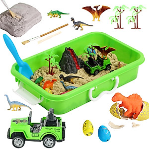 AGENTLAN Dinosaur Sensory Bin, Dinosaur Dig Sensory Toys with Play Sand for Toddlers Boys and Girls, Kids Toys Gift Sand Box for Age 3 4 5 6 7 8