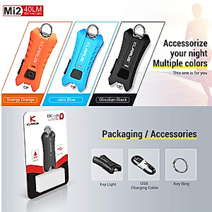 klarus Mi2 Mini LED Keychain Flashlights, Super Lightweight & Small Rechargeable 40 Lumens EDC Flash Light with Built-in Battery and USB Cable(Black)