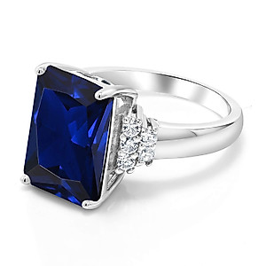 Gem Stone King 925 Sterling Silver Emerald Cut Gemstone Birthstone Engagement Ring | Emerald Cut 14X10MM | Wedding Anniversary Promise Ring For Women | Available In Size 5, 6, 7, 8, 9