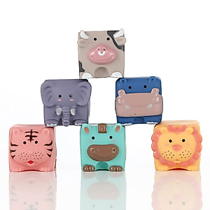 Montessori Toys Baby Bath Toy: 12 Pack Infant Stacking Cup Building Blocks for Boys& Girls 6 to 12 Months and Up - Sensory Teething Toy Play - Sensory Animal Squeeze Block Set