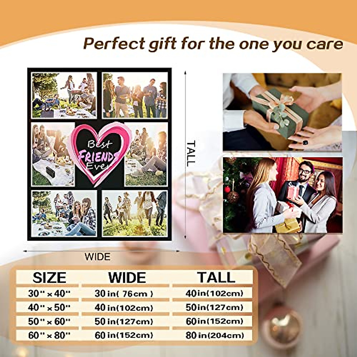 Personalised Photo Blanket | Personalised Picture Collage Fleece Throw | Love Hearts Design 12 Photo Custom Blanket | Family Blanket Photo Gift with 6 Photo Collage