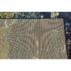 Unique Loom Estrella Collection Distressed, Landscape, Abstract, Modern, Earth Tones Area Rug (3' 3 x 5' 3 Rectangular, Navy Blue/Green)