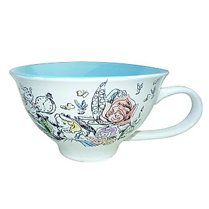 Silver Buffalo Disney Alice in Wonderland Sketch Scene Ceramic Teacup and Saucer Plate, 12 Ounces