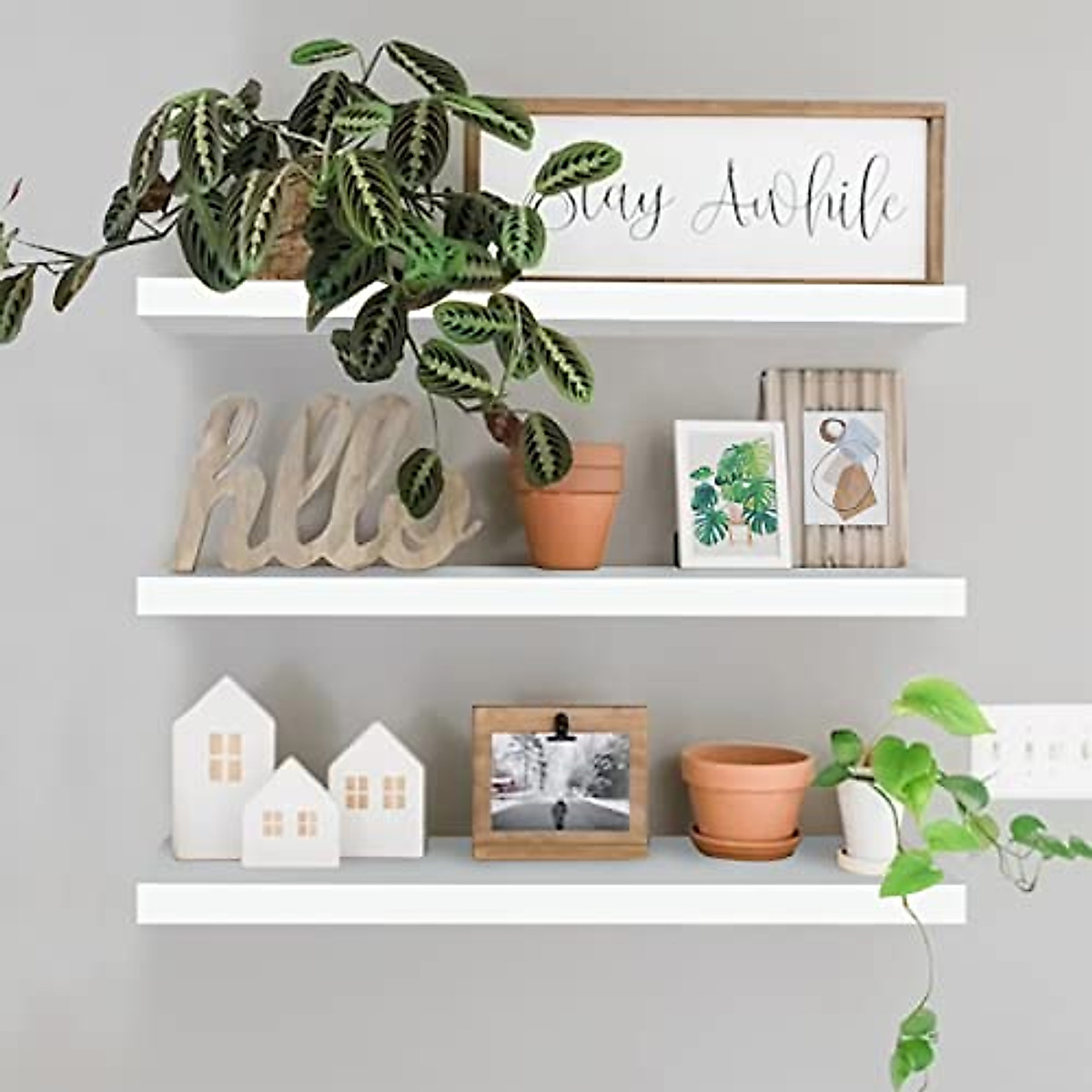 ISYOKE White Floating Shelves for Wall Mounted Storge Shelf Set of 3 Wall Shelf Decorative Display White Rack Shelves for Bathroom Bedroom Living Room Kitchen Office