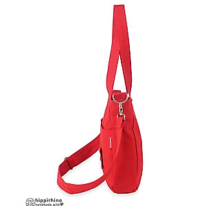 Women's Canvas Shoulder Bag Crossbody Detachable Strap Multi Pockets Messenger Bag Zipped Closure Purse Red