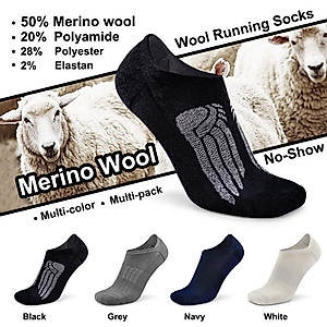 Busy Socks Wool No Show Loafer Athletic Fitness Socks Men, Women's Plus Size Lightweight Stay Up Wool Ankle No-Show Running Cycling Socks, 3 Pairs, Large, Dark Grey