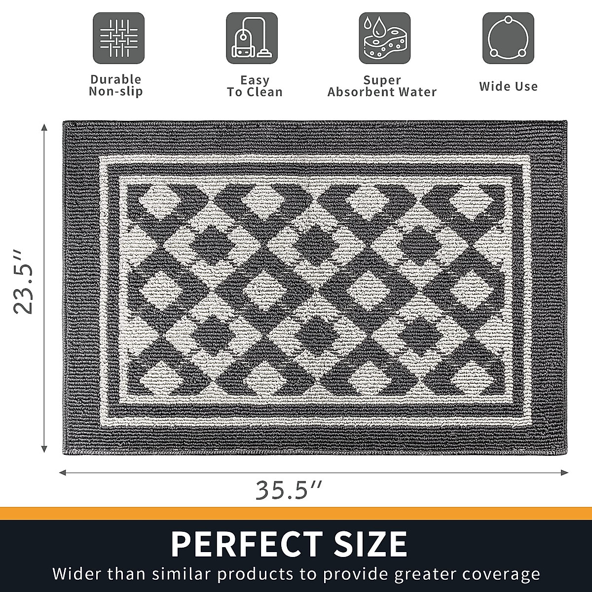 Gutesem Indoor Door Mat, 24"x36", Front Back Door Entrance Rug, Absorbent and Dirt-Resistant Rugs for Entryway, Machine Washable, Non-Slip Low-Profile Inside Entry Doormat, Dark Grey