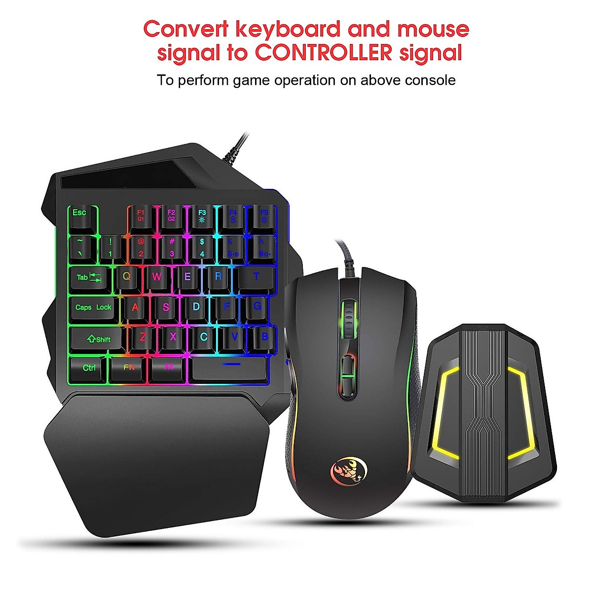 One-Handed RGB Gaming Keyboard and Combo with Converter, 3200 DPI Mouse, 35 Keys Gaming Keypad Adapter Base Kit Set for/X-One/for PS3/X-360/for Switch