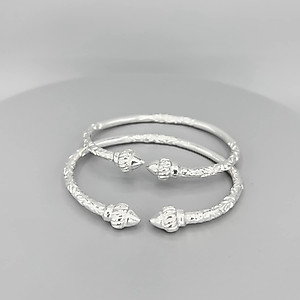 Ridged Arrow .925 Sterling Silver West Indian Bangles Cuff Bangles Bangle Bracelet Caribbean Jewelry Women Mom Wife Valentine Mothers day Gift (Pair 67g) (MADE IN USA)