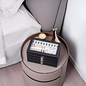 ProCase Jewelry Box for Women Girls, 4-Layer Large Jewelry Organizer Box with Glass Lid, Valentines Gift Jewelry Holder Organizer Jewelry Storage Case for Earrings Bracelet Necklace Rings -Black