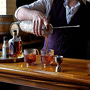 Viski Gatsby Lowball Glasses, Vintage Drinking Tumblers for Whiskey, Scotch & Bourbon, Art Deco Ripple Glassware Arch Design, Gold Plated Base Crystal Drinking Set, Set of 2 , 12oz