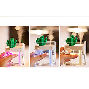 AmuseNd USB Cool Mist Humidifier with Night Light, Mini Size Cactus Humidifier for Bedroom Home Office Car with Timed auto Shutdown(Transparent)