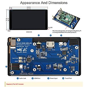 5.5 inch HDMI AMOLED Display with Toughened Glass Cover 1920x1080 Capacitive Touch HDMI Interface Supports Mini PC Raspberry Pi 4 3 2 1 Model B B+ A+ Computer Monitor @XYGStudy