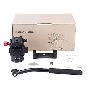 Avella Tripod Fluid Head Pan Tilt Head with Arca Type Quick Release Plate and Handle, Metal Panorama Head with Scaled Base for Compact Video Camera DSLR Camera, Load up to 6.6lb, V502
