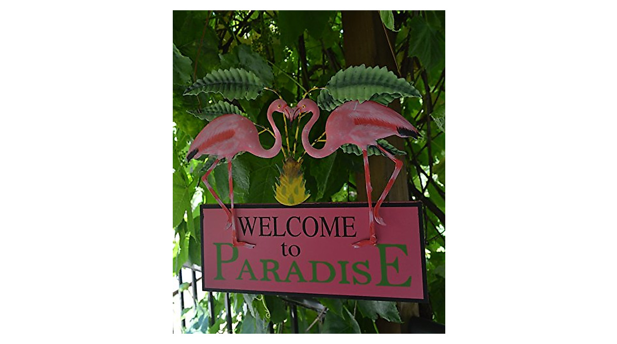 Pretty in Pink Flamingo Welcome Sign - Kathy Hatch Garden Decor