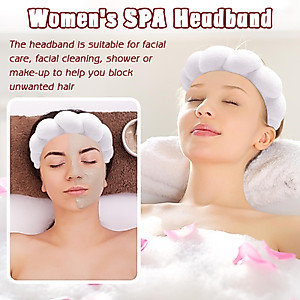 Zkptops Spa Headband for Washing Face Wristband Set Sponge Makeup Skincare Headband Terry Cloth Bubble Soft Get Ready Hairband for Women Girl Puffy Padded Headwear Non Slip Thick Hair Accessory(White)