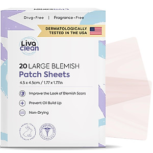 LivaClean 20CT Large Hydrocolloid Acne Patches - For Pore Spots Nose Face Cystic Pimple Zit Patch - Big Pimple Patches Hydrocolloid Bandages Strips Stickers Acne Patch XL Large
