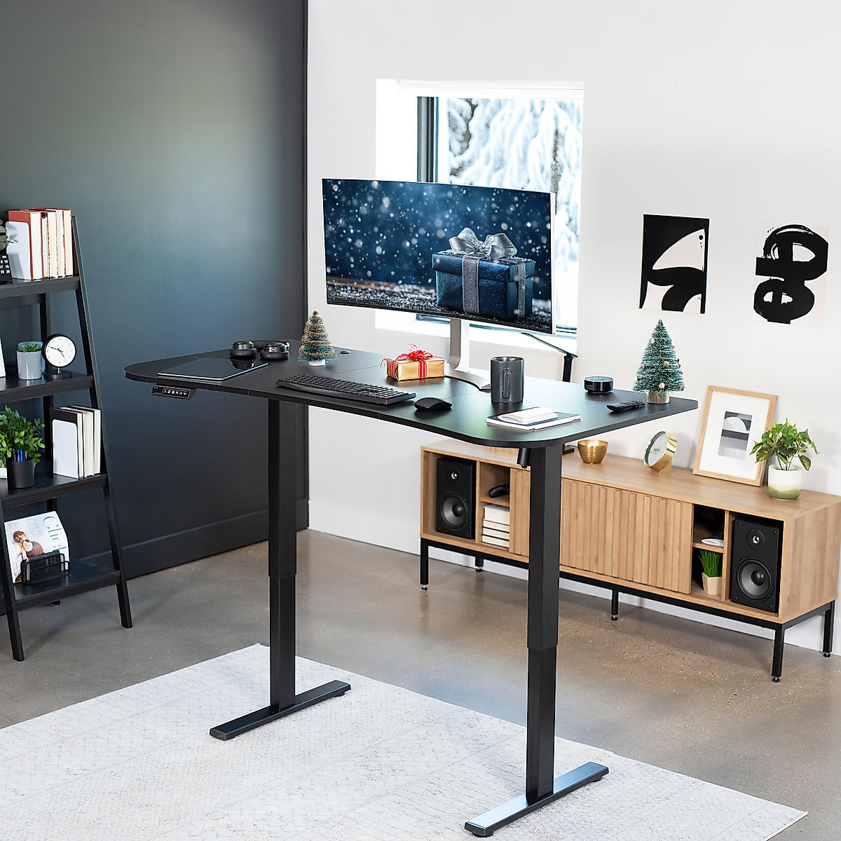 VIVO Electric 63 x 32 inch Standing Desk Workstation, Memory Controller Height Adjustment, 1B Series, Dark Walnut Top Black Frame, DESK-KIT-1B1D