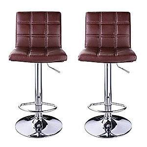 koonlert14 Contemporary Bar Stools Hight Adjustable Seat Hydraulic 360 Degree Swivel Sturdy Steel Frame Quadrate cushion Seat Dining Chair Bar Pub Stool Home Office Furniture - Set of 2 Brown #1935
