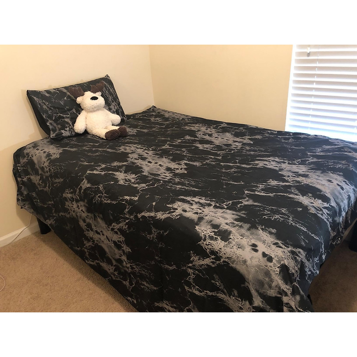 Spring Meow 2024 Upgraded Black Twin Duvet Cover, 100% Washed Duvet Cover Set, Marble Bedding, 3 Pieces with Zipper Closure, 1 Duvet Cover 68x90 inches and 2 Pillow Shams