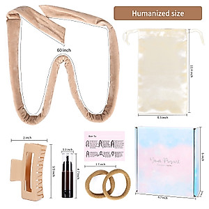 XRACEPHOL Heatless Velvet Hair Curler, Heatless Curls Overnight Hair Rollers-Includes Airless Spray Bottle, Hair Clips, 5 Piece Set (Khaki)