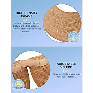 OTPEH Women Packable Beach Sun Straw Hats Wide Brim Visor Sunhat Travel Foldable Summer UV Protection Khaki