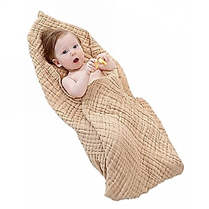 Muslin Bath Towels, Super Soft 100% Cotton Receiving Blanket for Baby's Delicate Skin,2Pack 41.3 X41.3 Inches Swaddle Blanket,Lightweight Soft Breathable Throw Blanket Gauze Blanket, Light Tan11