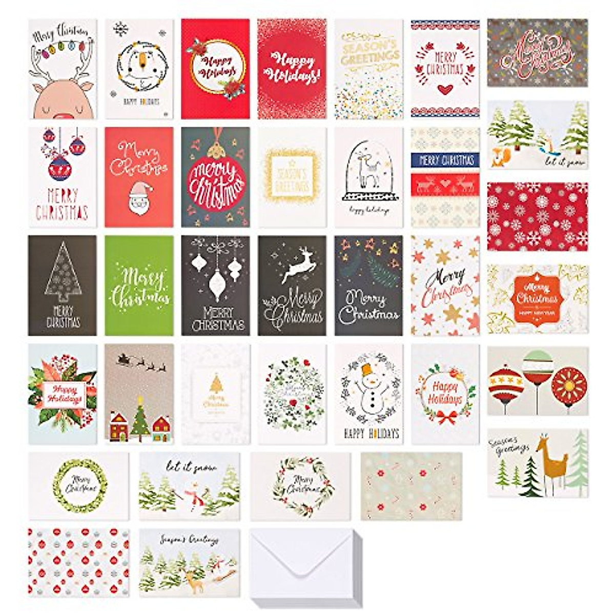 36 Pack Merry Christmas Greeting Cards with Envelopes, Assorted Designs, 4x6 in