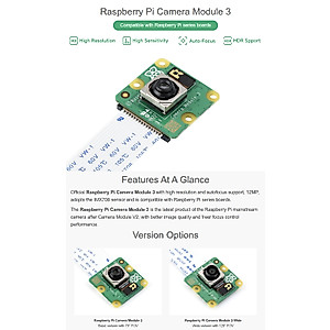 Waveshare Camera Module 3 Package Compatible with Raspberry Pi Camera Module 3(Included), Bundle with 15cm FPC Camera Cable,12MP High Resolution, Auto-Focus, IMX708 Sensor, Basic Version (75°FOV