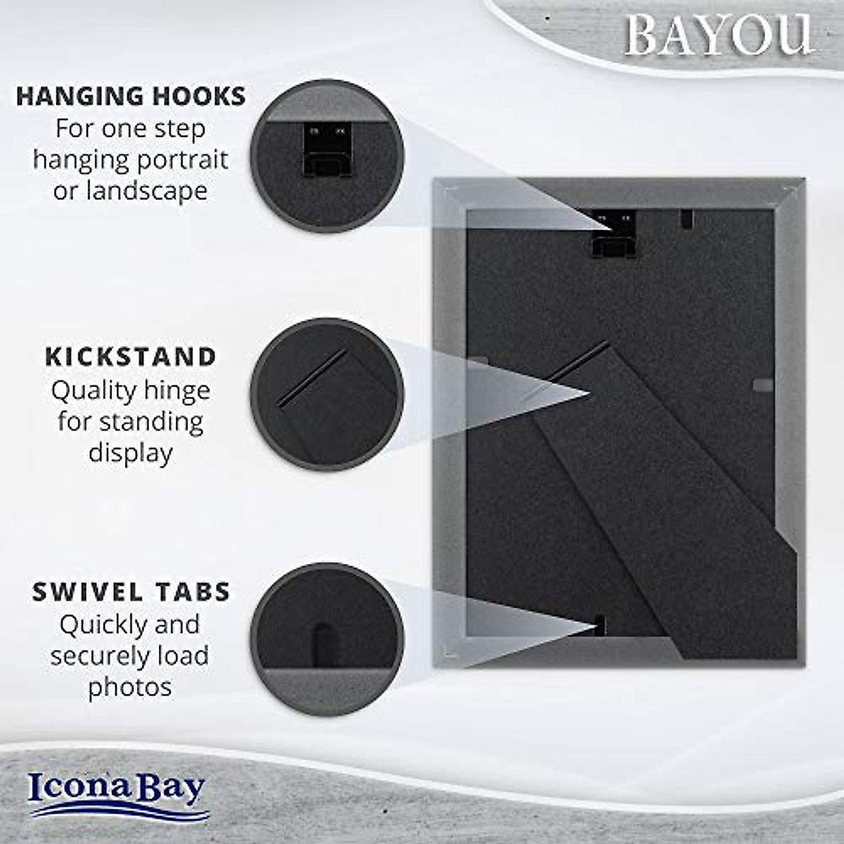 Icona Bay 5x7 Azure Gray Picture Frame, Cape Cod Style 5 x 7 Photo Frame, Table Top or Wall Mount, Bayou Collection