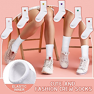 Umigy 6 Pair Crew Socks for Women Heart Shape Ankle High Cotton Fun Cute Athletic Running Socks Valentine's Day Gifts for Women Size 9-11 Teens, White