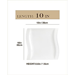 MALACASA White Square Dinner Plates - 10 Inch Porcelain Serving Plates Set of 6, Modern Ceramic Salad Dessert Plates, Dishwasher, Oven and Microwave Safe Kitchen Plates, Series Flora