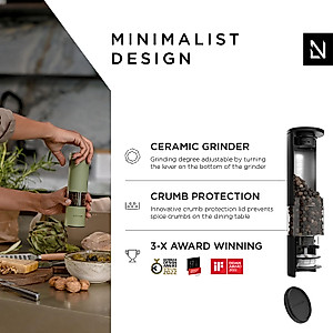 LARS NYSØM Salt and Pepper Grinder Set 2 pieces I Salt Pepper Mill with Adjustable Ceramic Grinder I Design Spice Grinder Set Manual (Black/White)